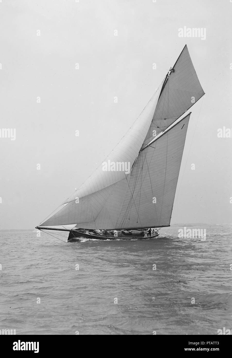 The gaff rigged cutter 'Bloodhound' sailing close-hauled, 1914. Creator ...