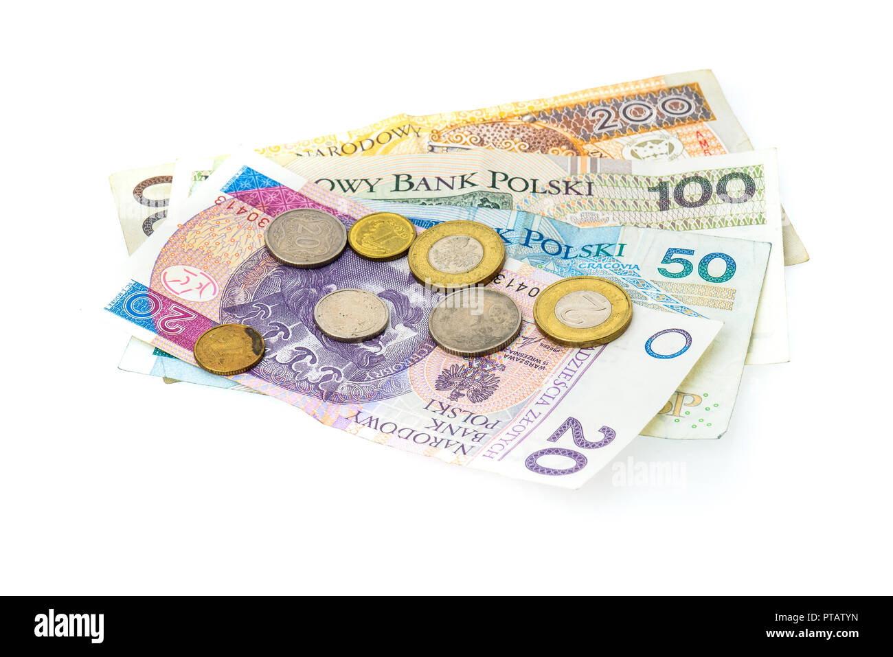 Polish zloty banknotes, money, currency of Poland isolated on white ...