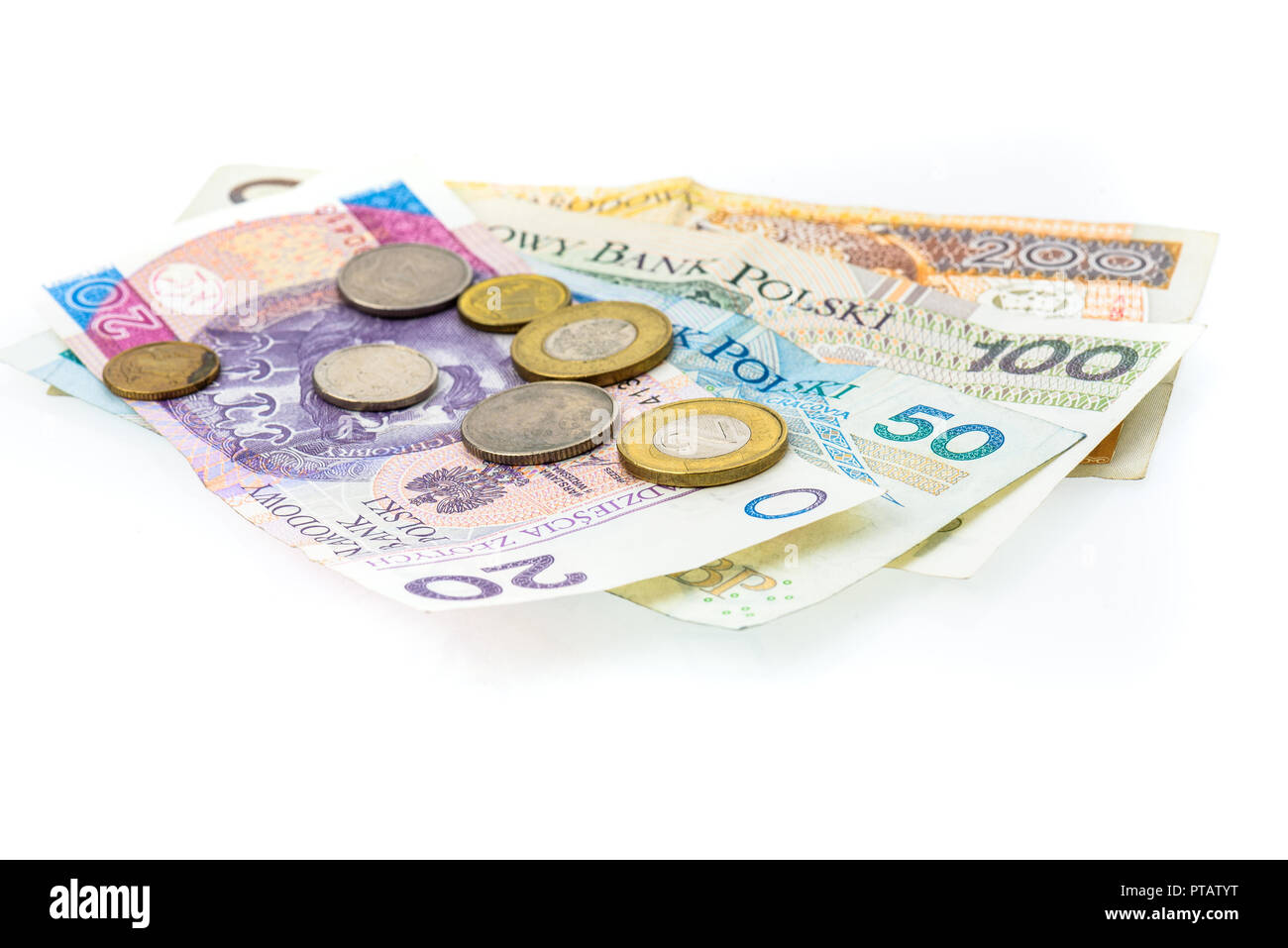Polish zloty banknotes, money, currency of Poland isolated on white ...