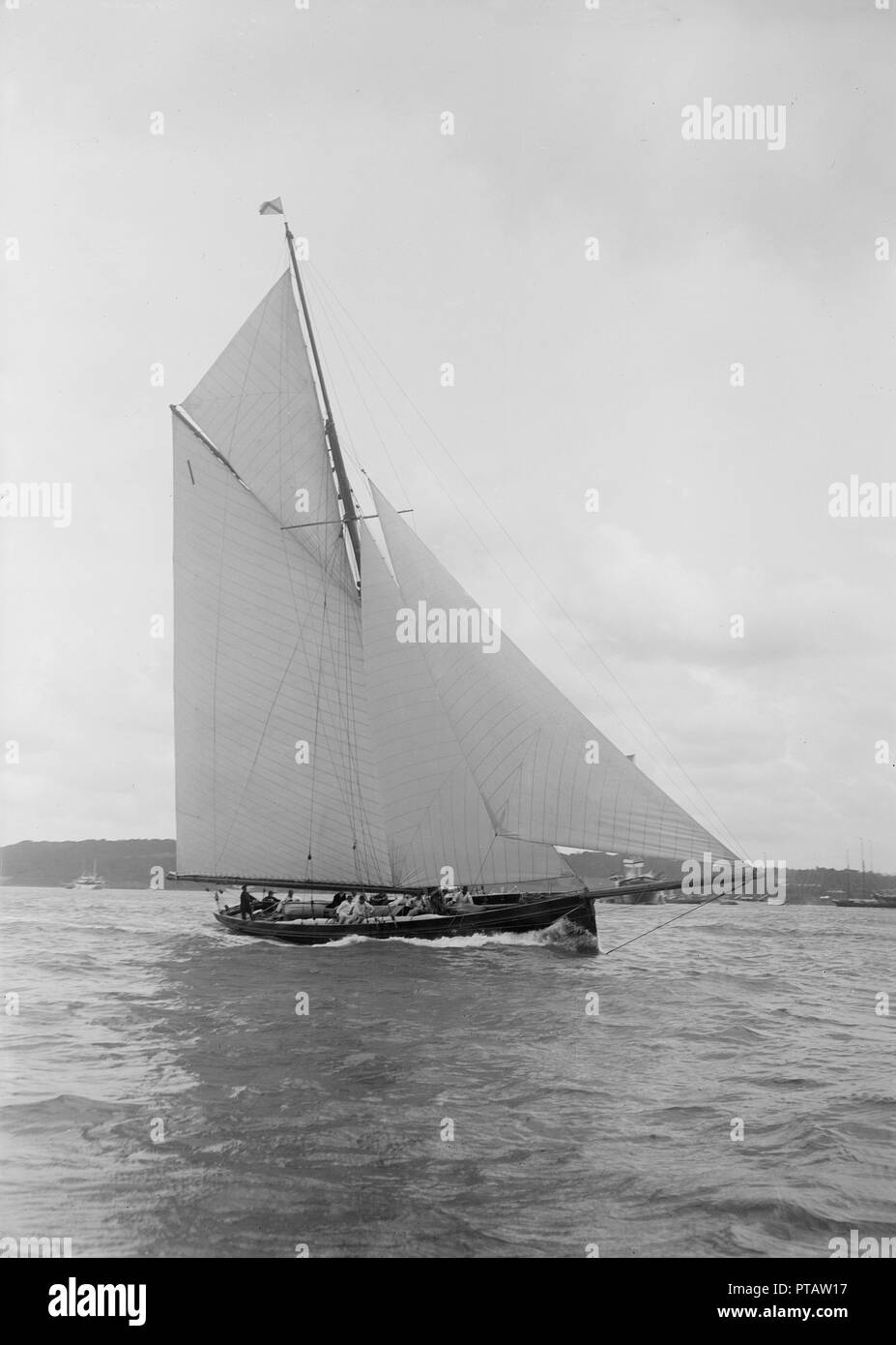 The gaff rigged cutter 'Bloodhound' sailing close-hauled, August 1912 ...