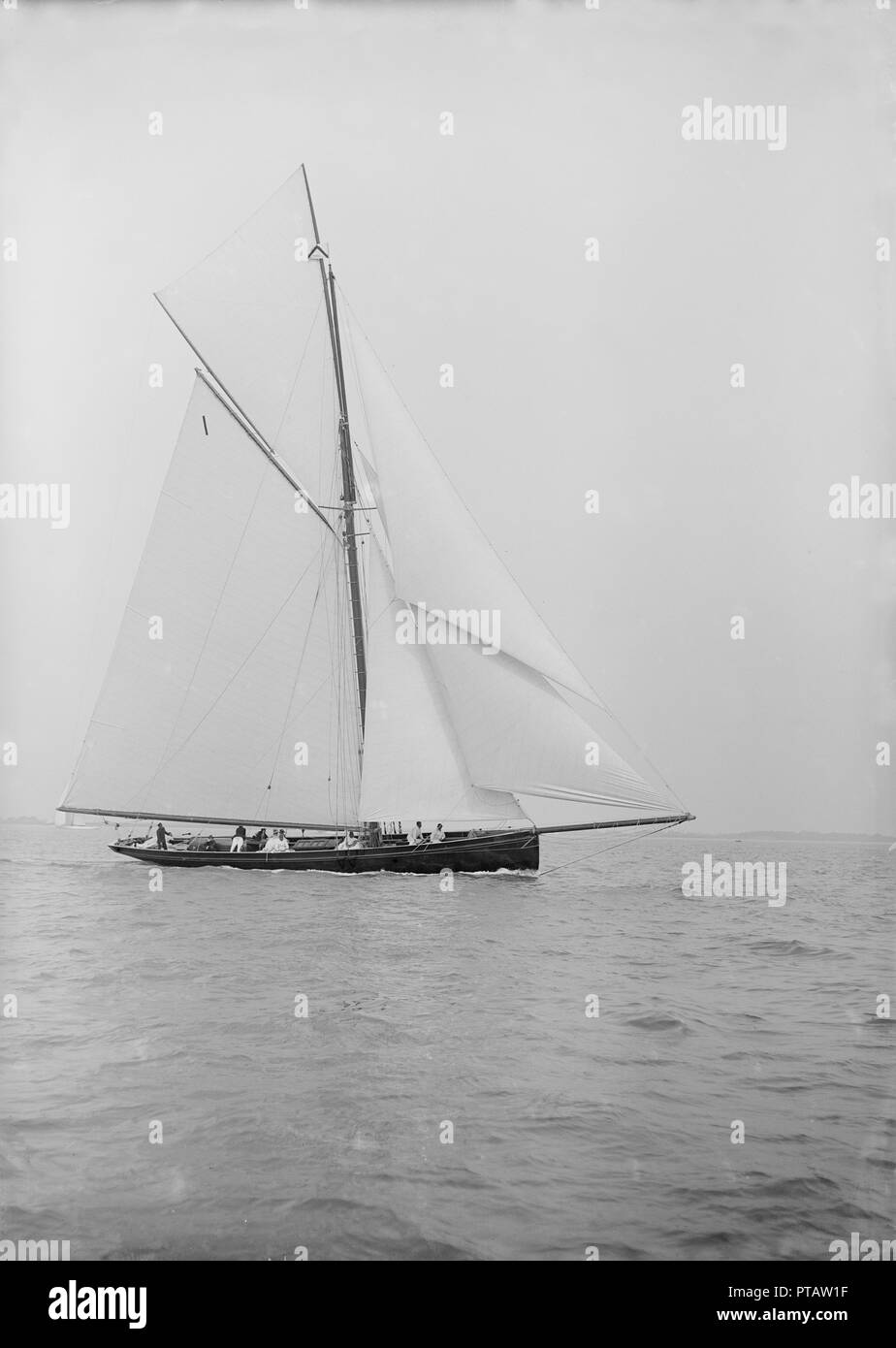 The gaff rigged cutter 'Bloodhound' sailing close-hauled, 1913. Creator ...