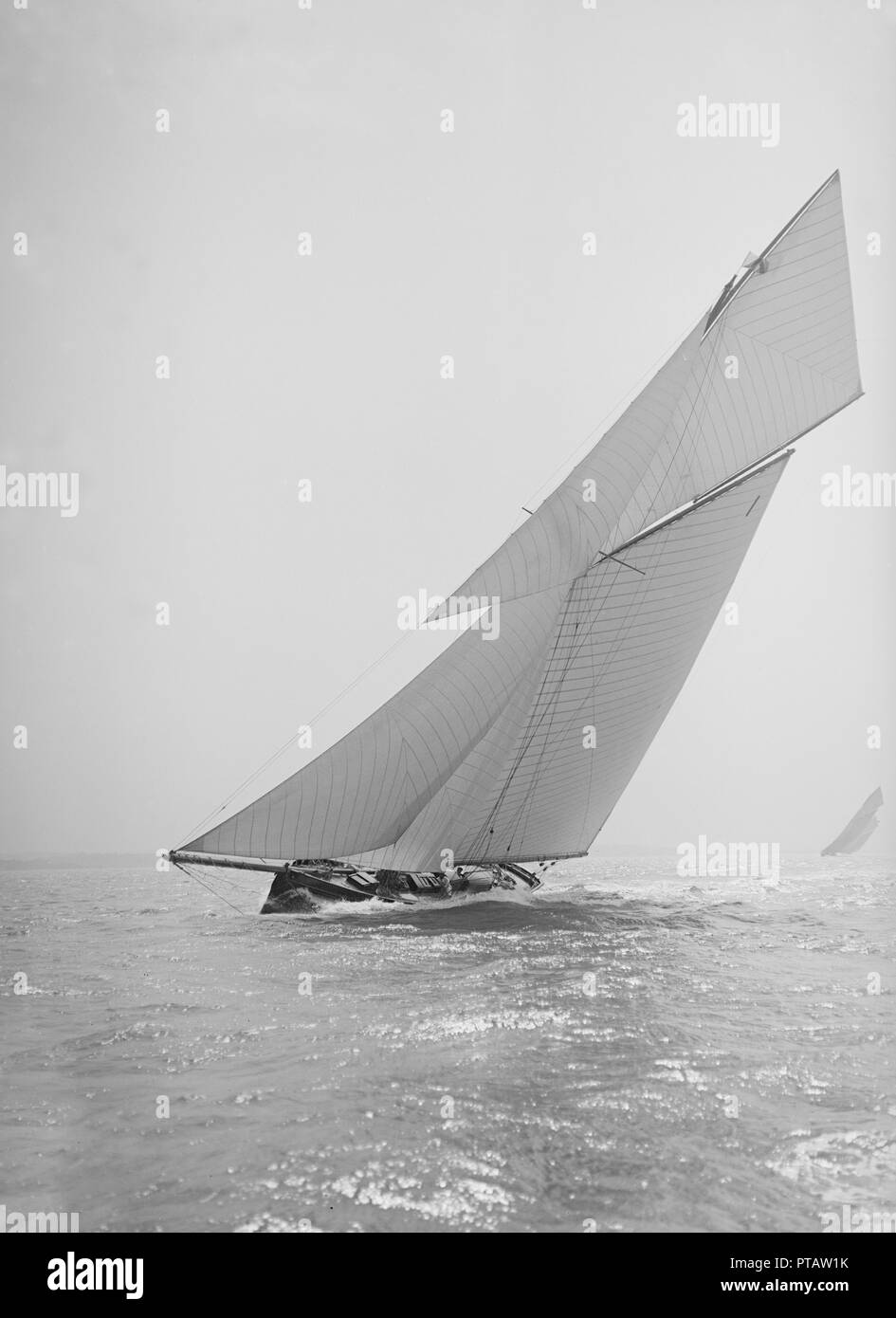 The gaff rigged cutter 'Bloodhound' sailing close-hauled, 1911. Creator ...