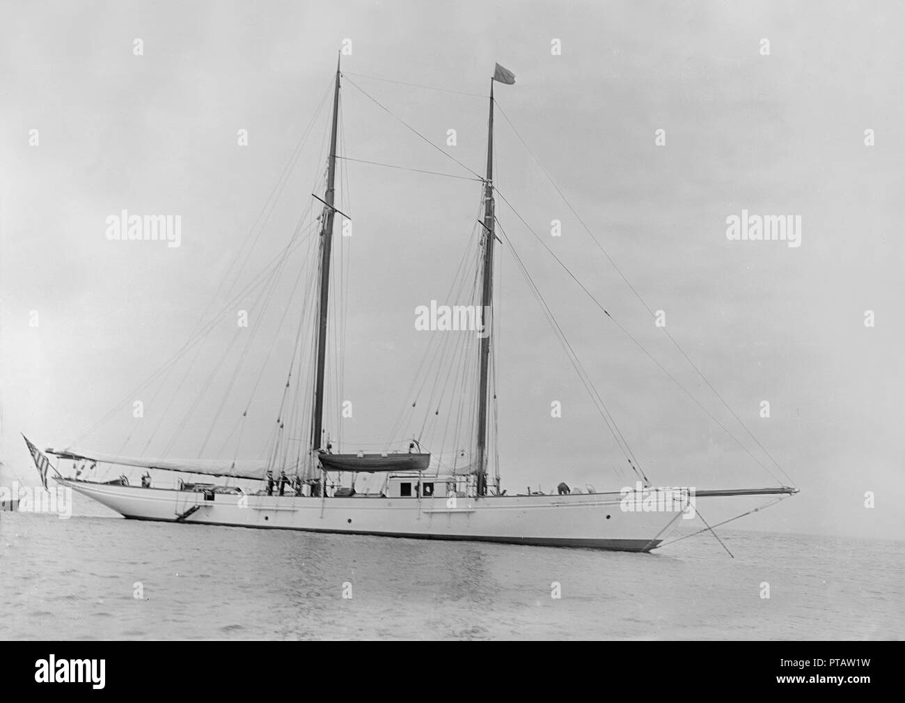 The schooner 'Dwyn-Wen' at anchor, 1920. Creator: Kirk & Sons of Cowes ...