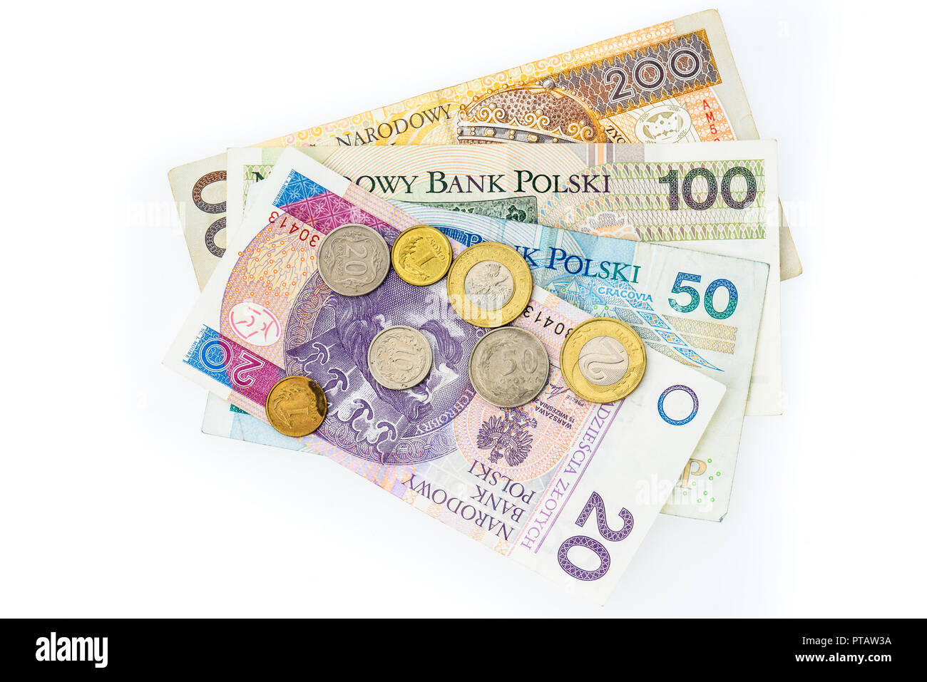 Polish zloty banknotes, money, currency of Poland isolated on white ...