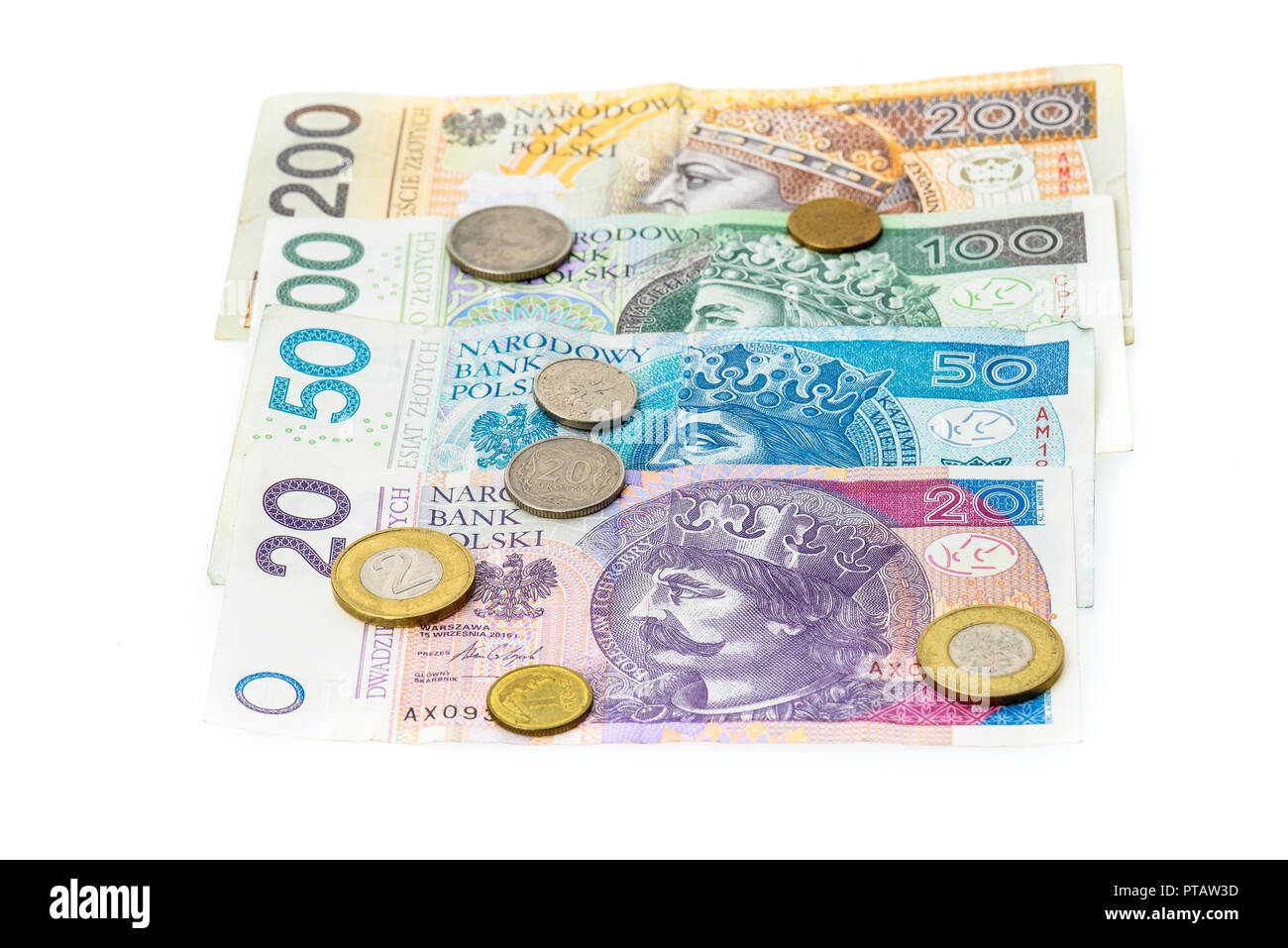 Polish zloty banknotes, money, currency of Poland isolated on white ...