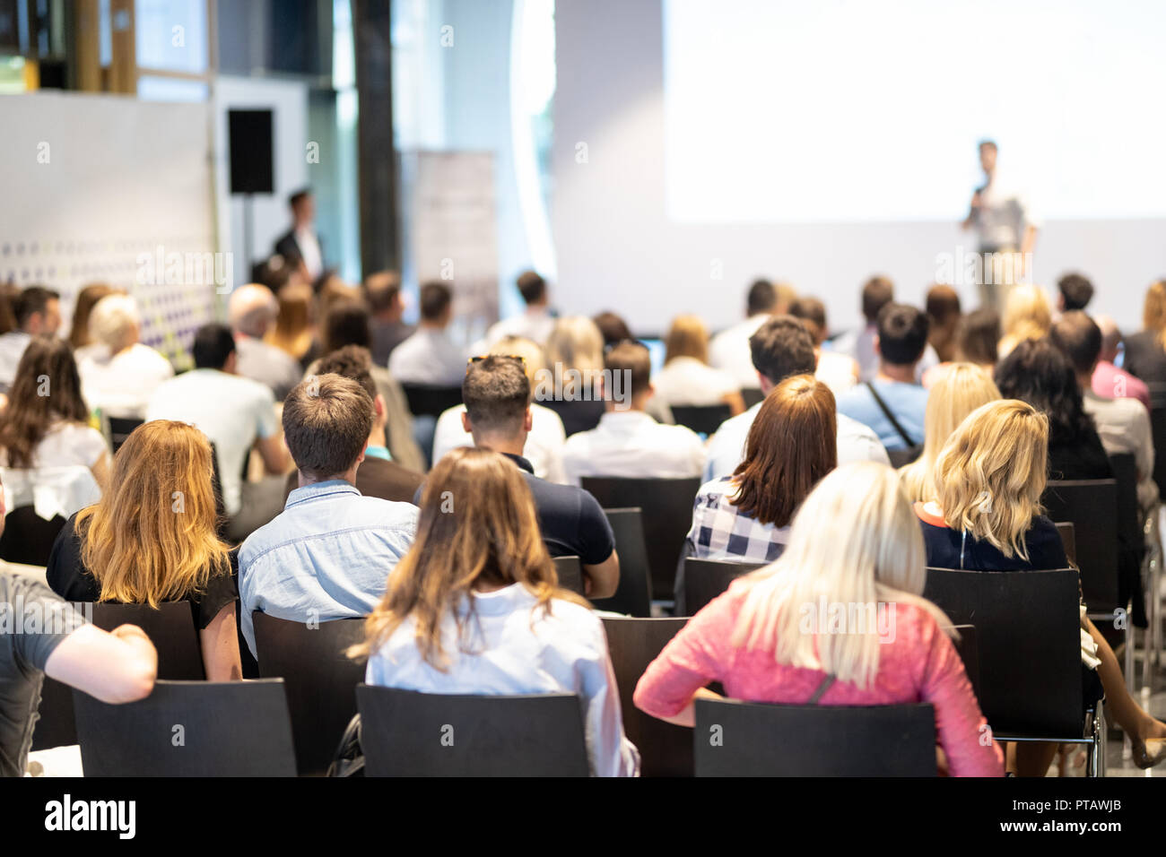 Business speaker giving a talk at business conference event Stock Photo ...