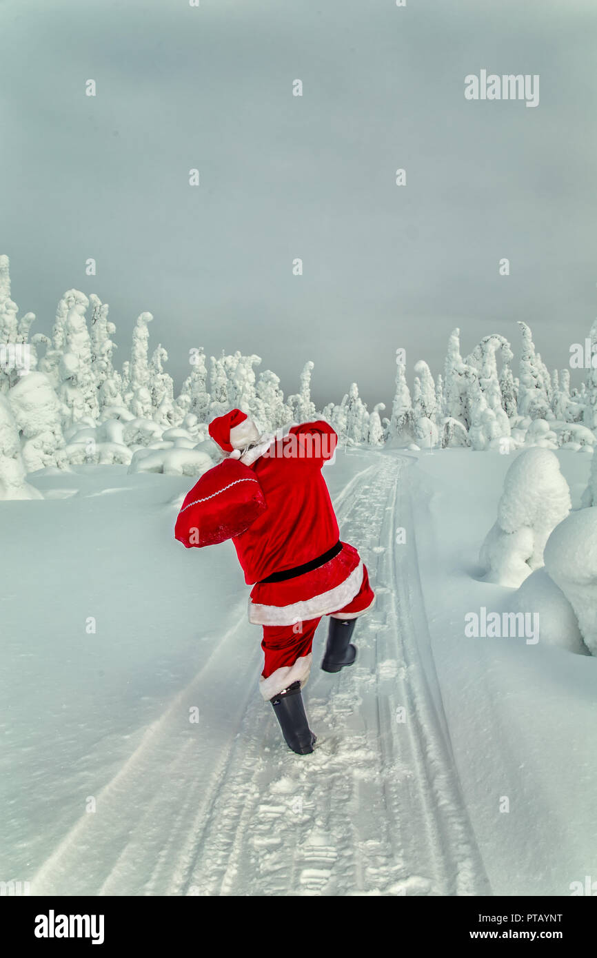 Authentic Santa Claus in Lapland. Magnificent snow-covered landscape ...
