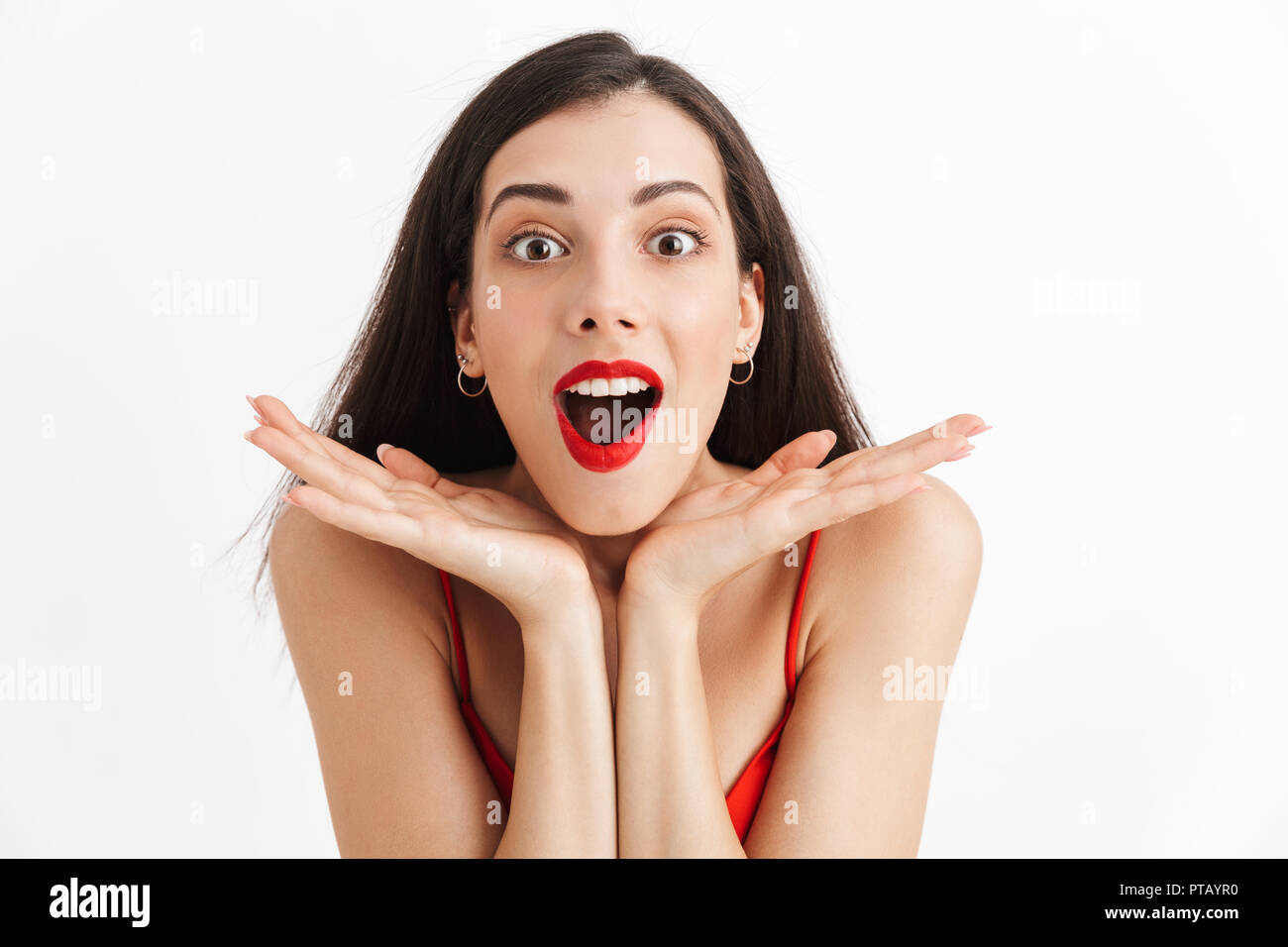 Image of amazing shocked beautiful young woman posing isolated Stock ...