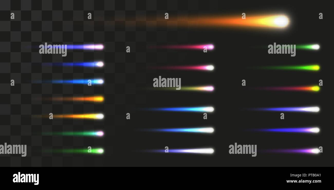 linear energy beams set. vector illustration of comet like light trails ...