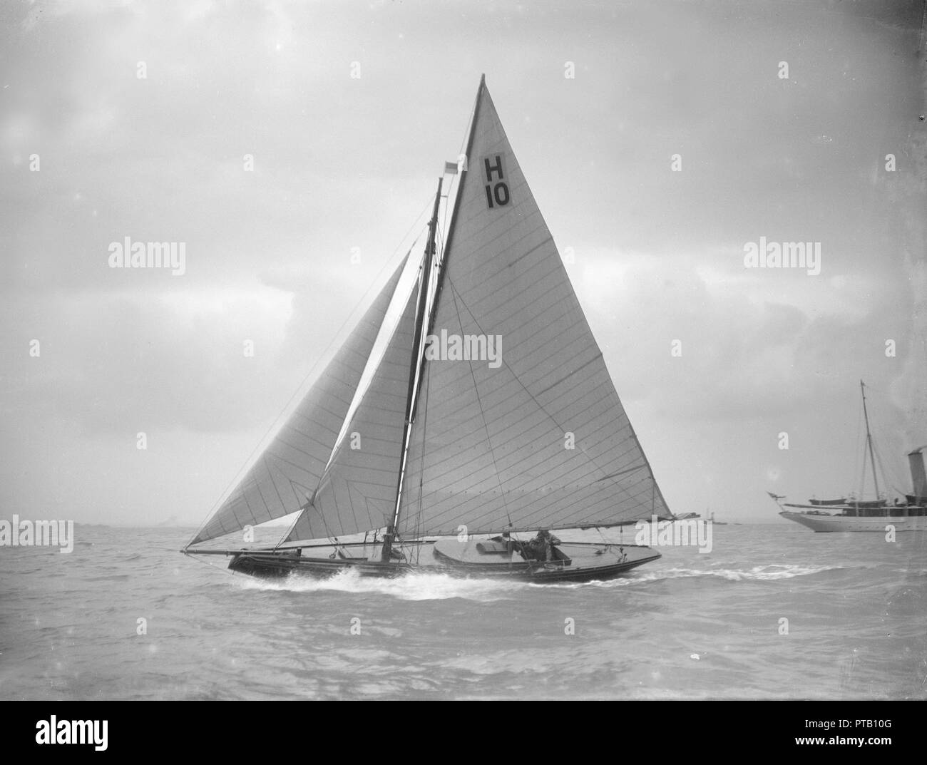 The 8 Metre class 'Kathleen' (H10) sailing upwind in a good breeze ...
