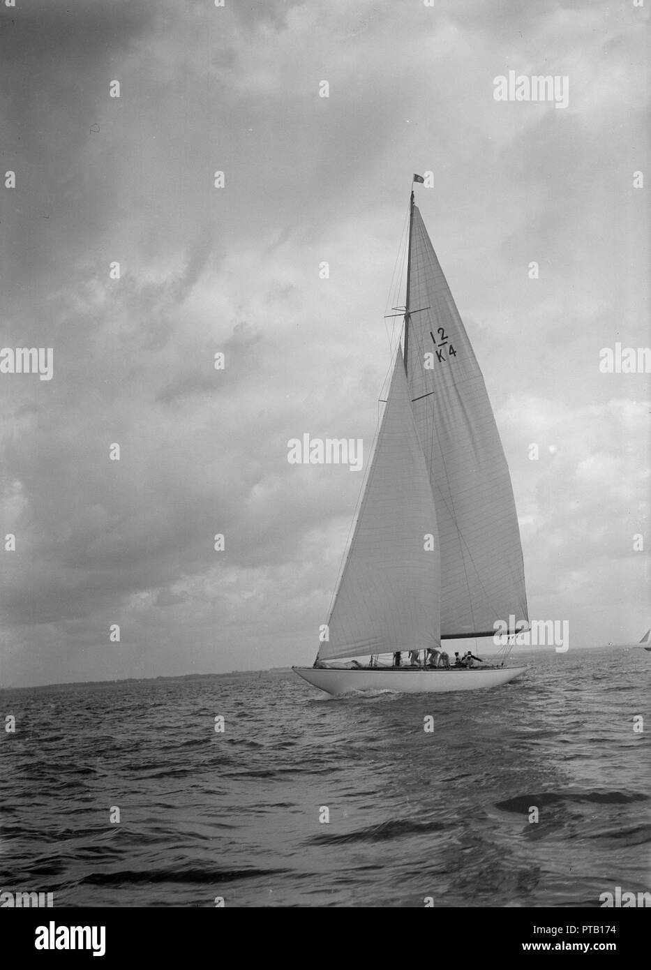 The 12 Metre bermuda rig sailing yacht 'Westra', 1936. Creator: Kirk ...
