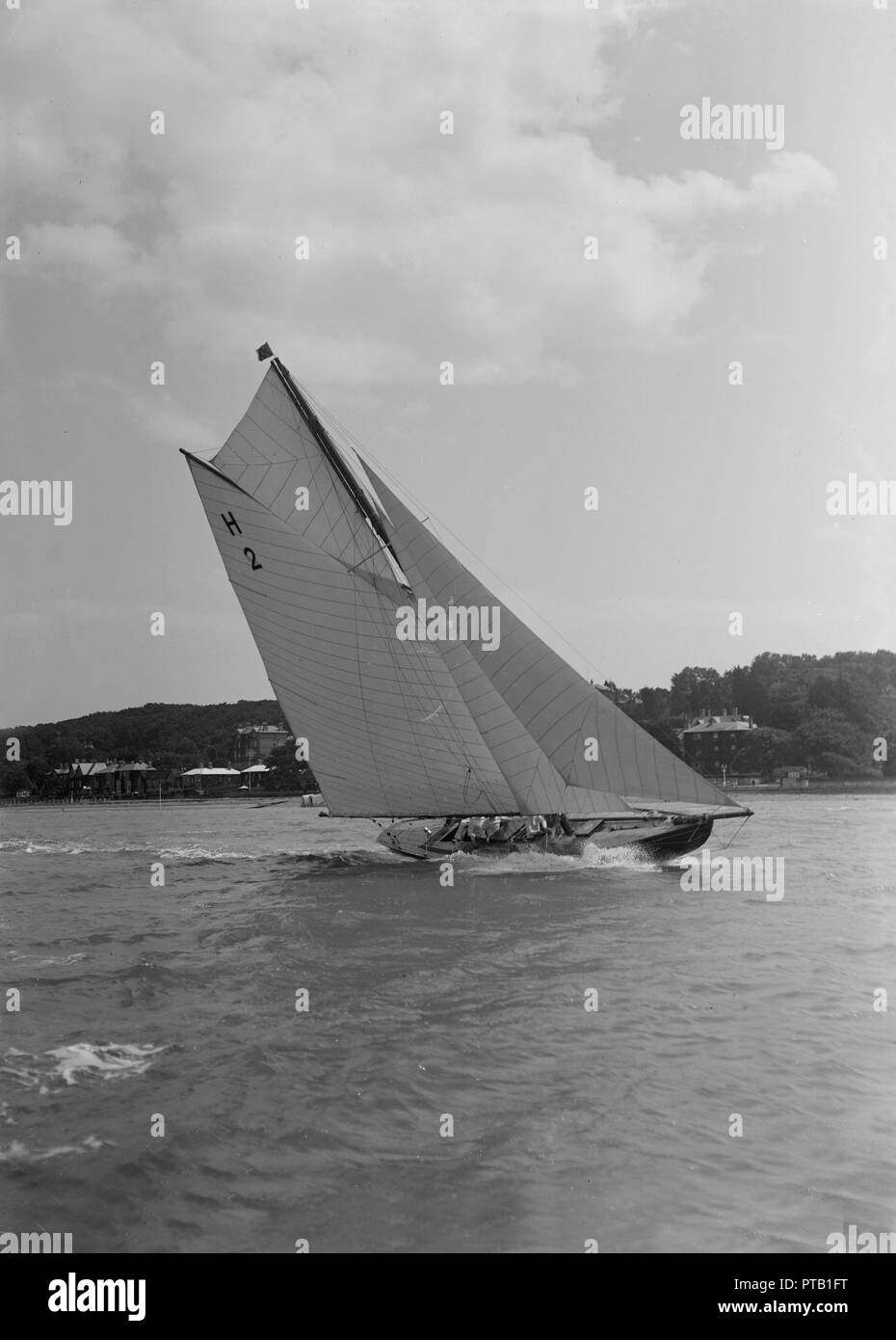 'Verbena' (H2), a gaff rig 8 Metre, sailing close-hauled, 1911. Creator ...