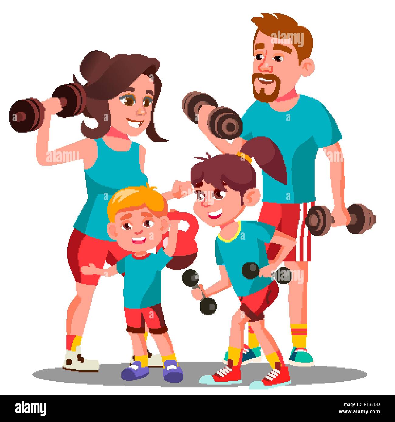 Sports Family, Parents And Children Doing Sports Outdoor Vector ...