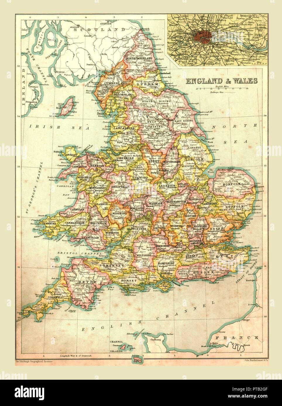 Map of England and Wales, 1902. Creator: Unknown Stock Photo - Alamy