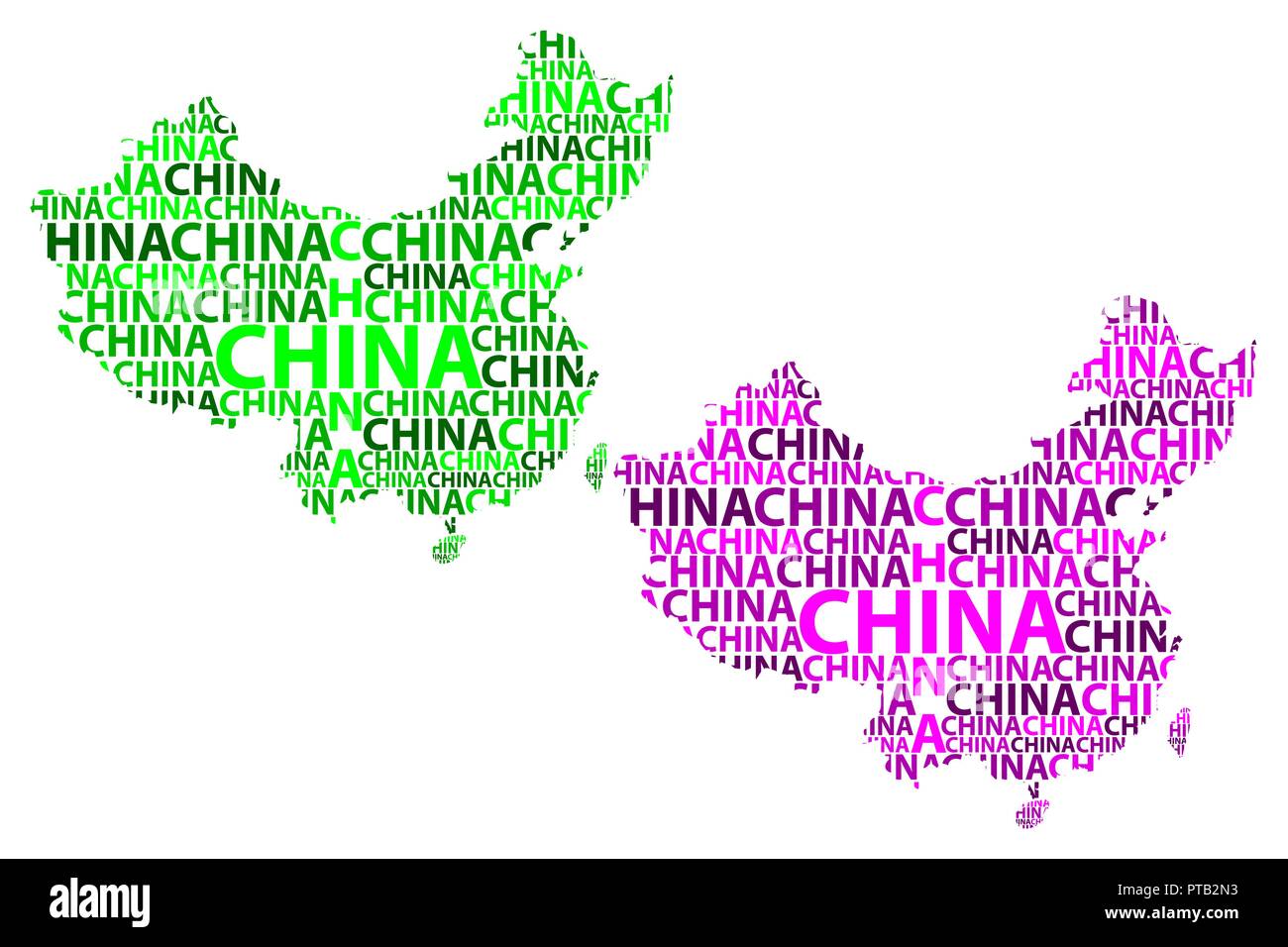 Sketch China letter text map, People's Republic of China (PRC) - in the ...