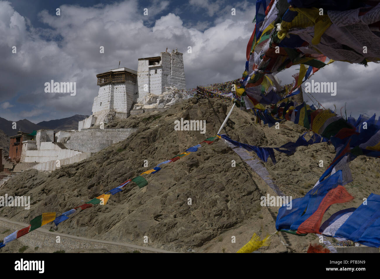 Flags in front of an Hindu monastery in Ladakh Stock Photo - Alamy