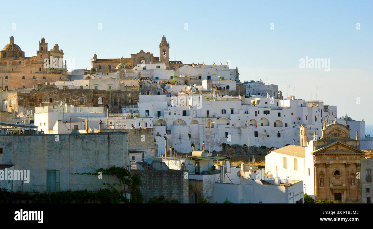 Panoramic banner view of the white city Ostuni, Apulia, southern Italy ...