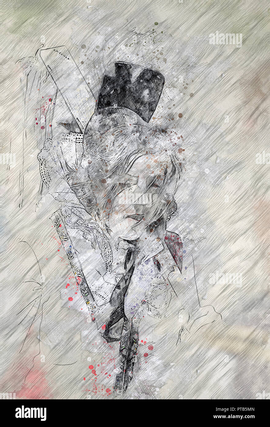Young lady back from the market,painting by Roland Bouvier Stock Photo ...