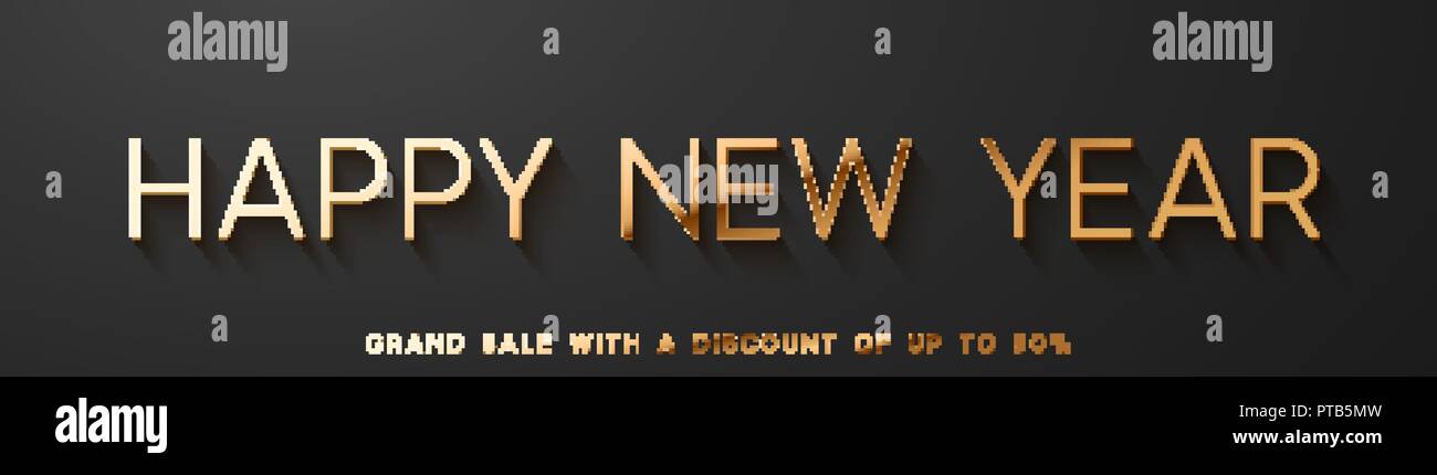 Happy New Year horizontal banner. Design on black background golden ...