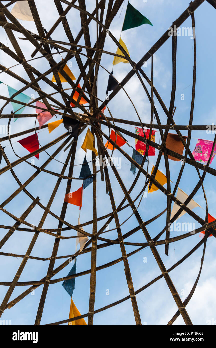 Close up of a circle-shaped multicolor cloth pin wheel with blurred ...