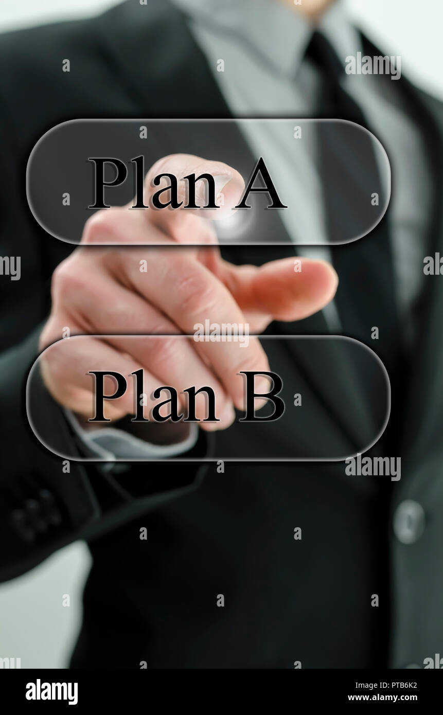Business man choosing plan A on virtual screen Stock Photo - Alamy