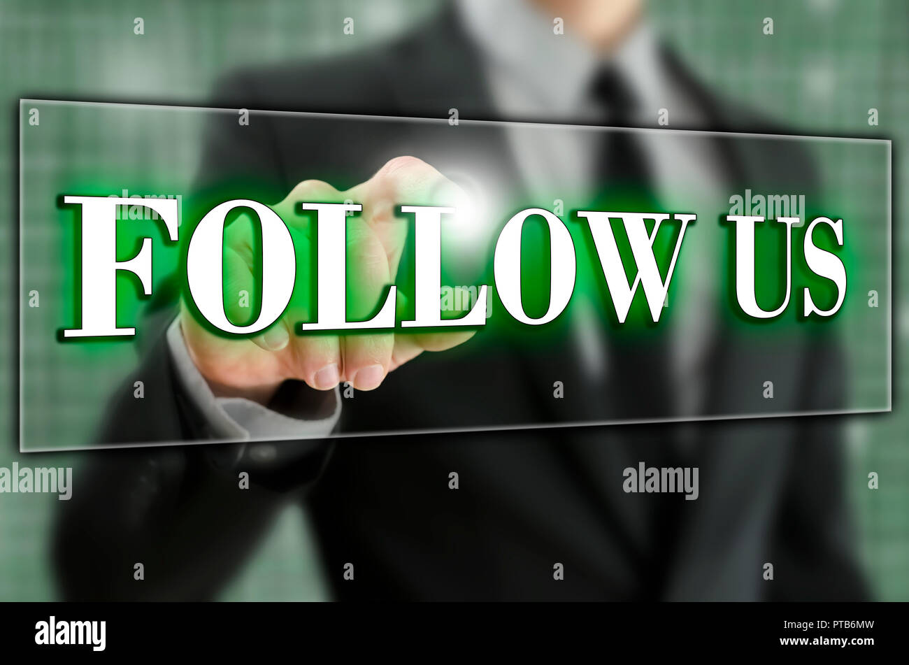 Follow us button on virtual screen Stock Photo - Alamy