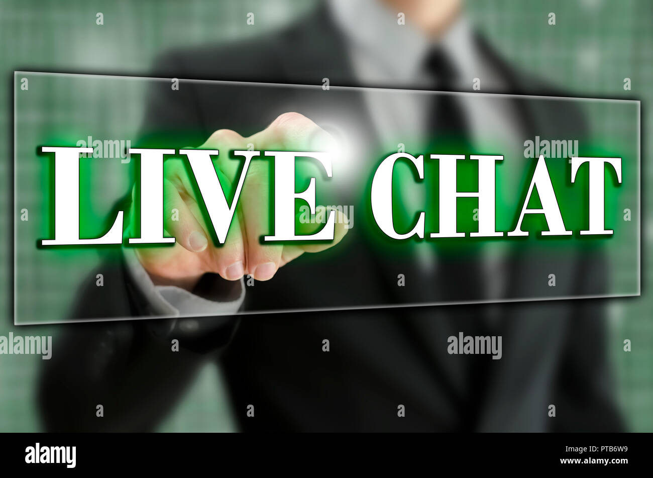 Live chat button on virtual screen Stock Photo - Alamy