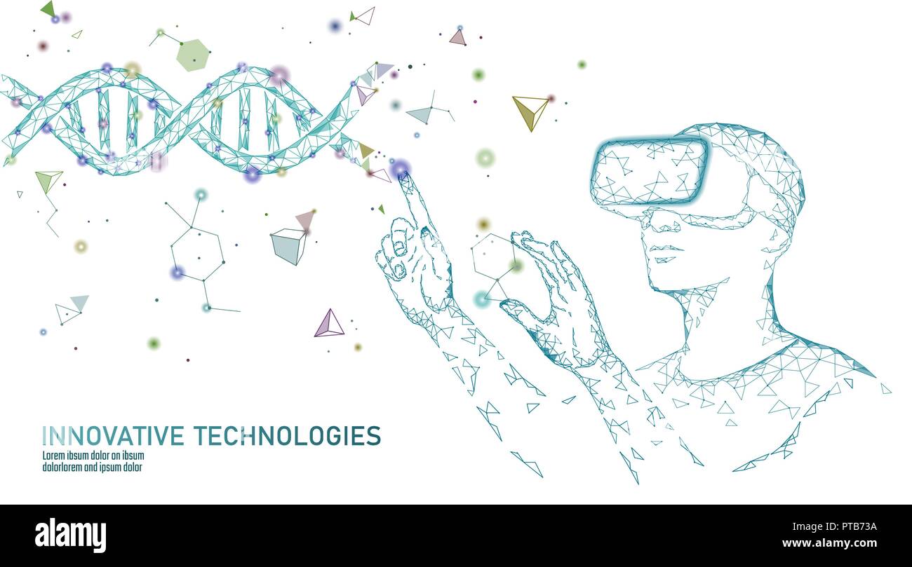 Science biology gene modifying concept. VR headset holographic ...