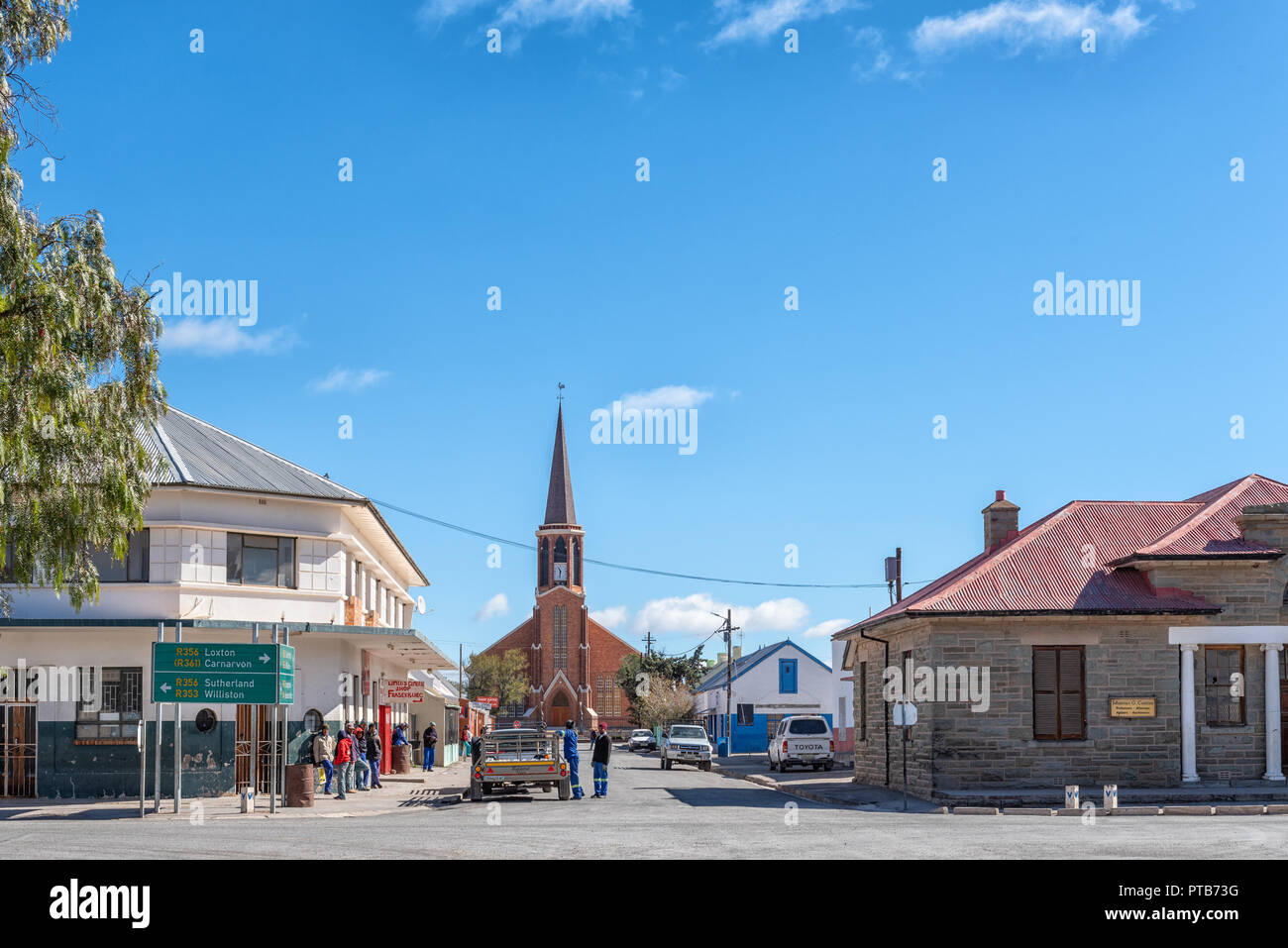 FRASERBURG, SOUTH AFRICA, AUGUST 7, 2018: A street scene, with the ...