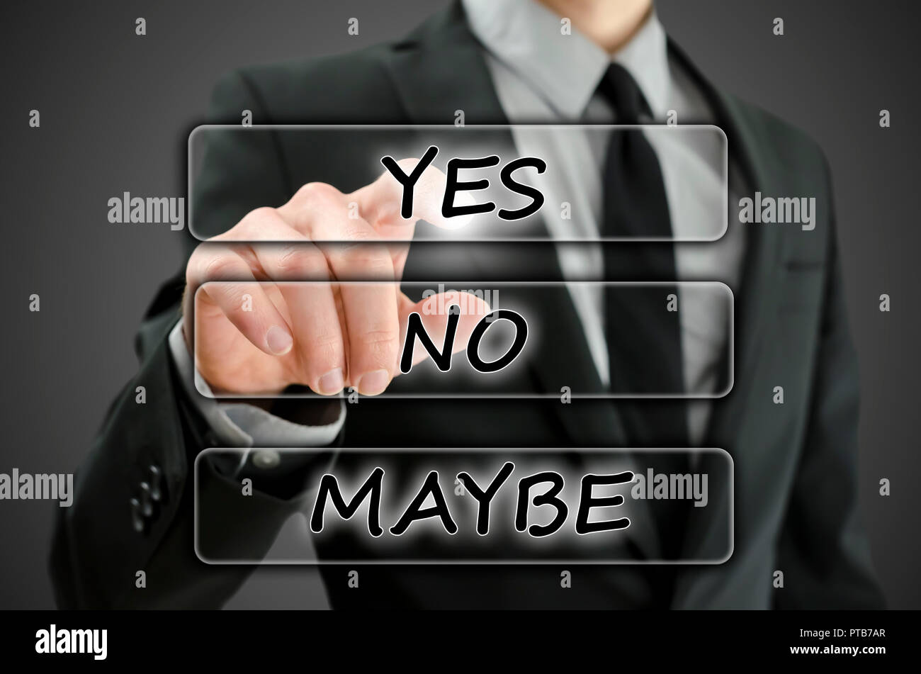 Yes-No-Maybe text in navigation bars on a virtual screen or interface ...