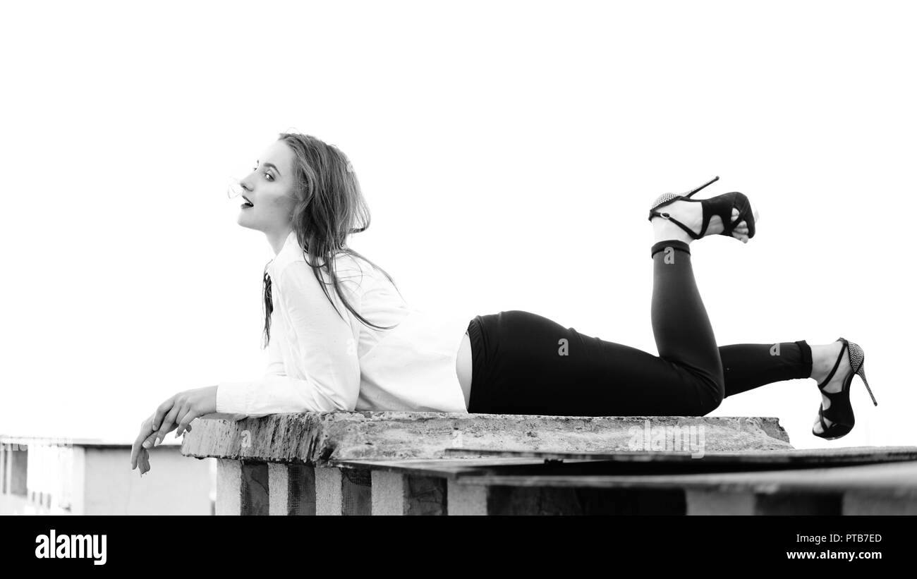 girl poses the roof Stock Photo - Alamy