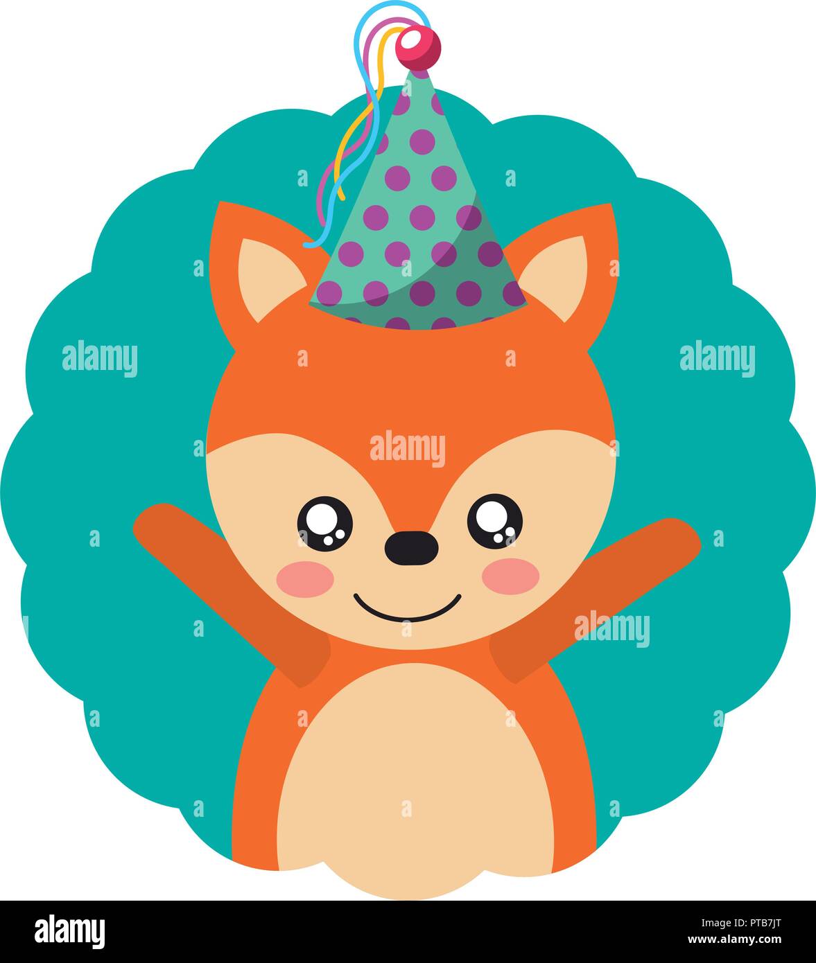 cute fox party hat birthday vector illustration Stock Vector Image ...