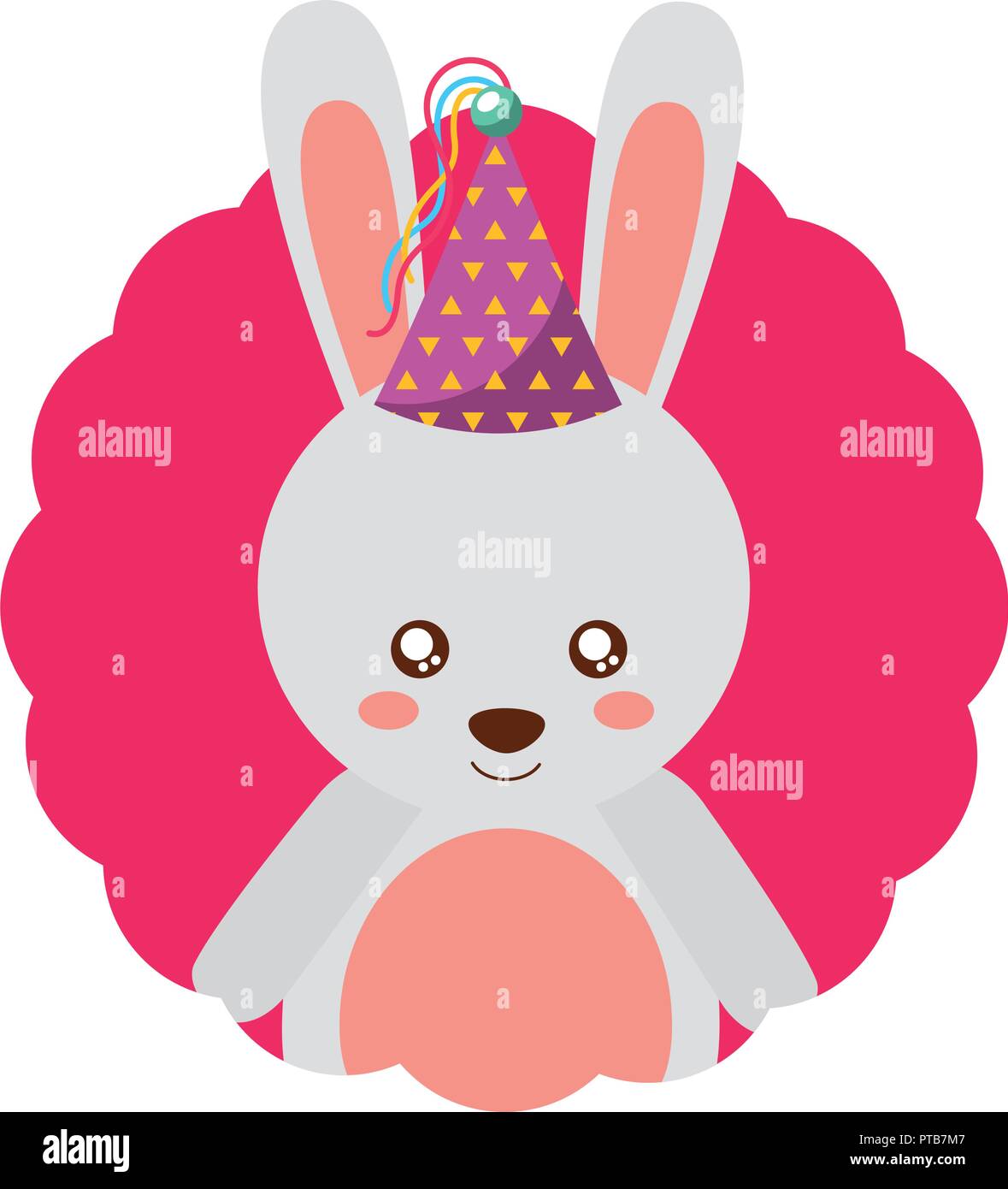 cute rabbit party hat birthday vector illustration Stock Vector Image ...