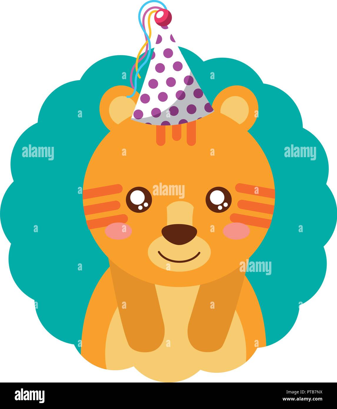 cute tiger party hat birthday vector illustration Stock Vector Image ...