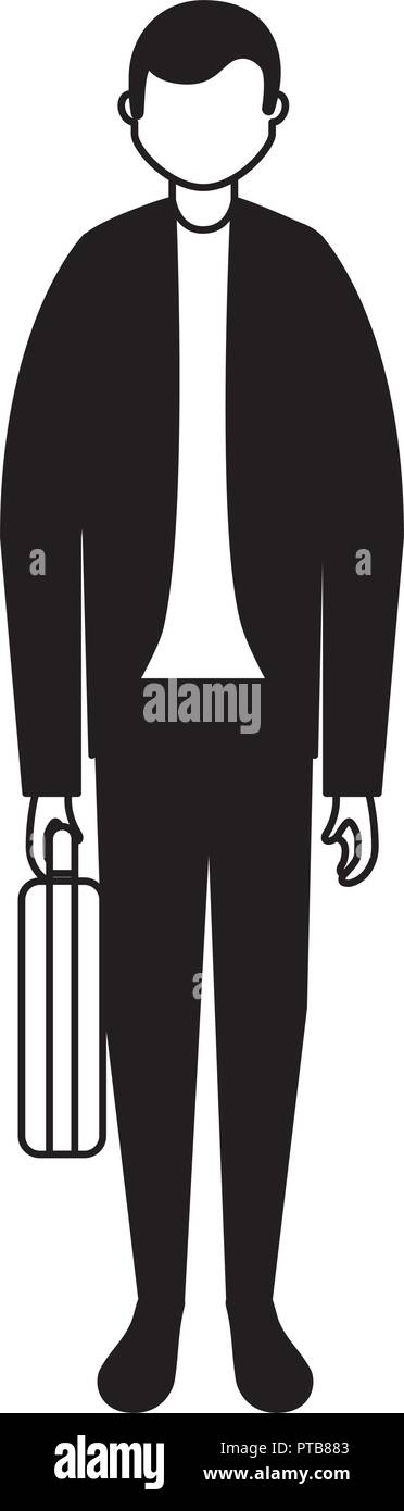 businessman character standing figure vector illustration monochrome ...