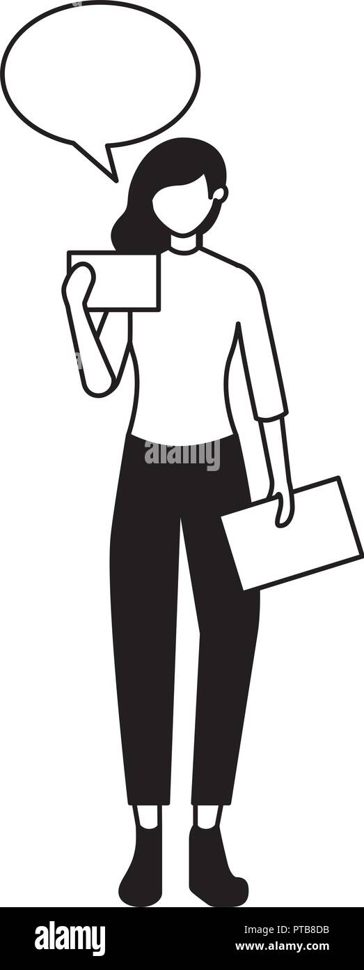 Business Woman Standing Character Speech Bubble Vector Illustration Stock Vector Image And Art Alamy 