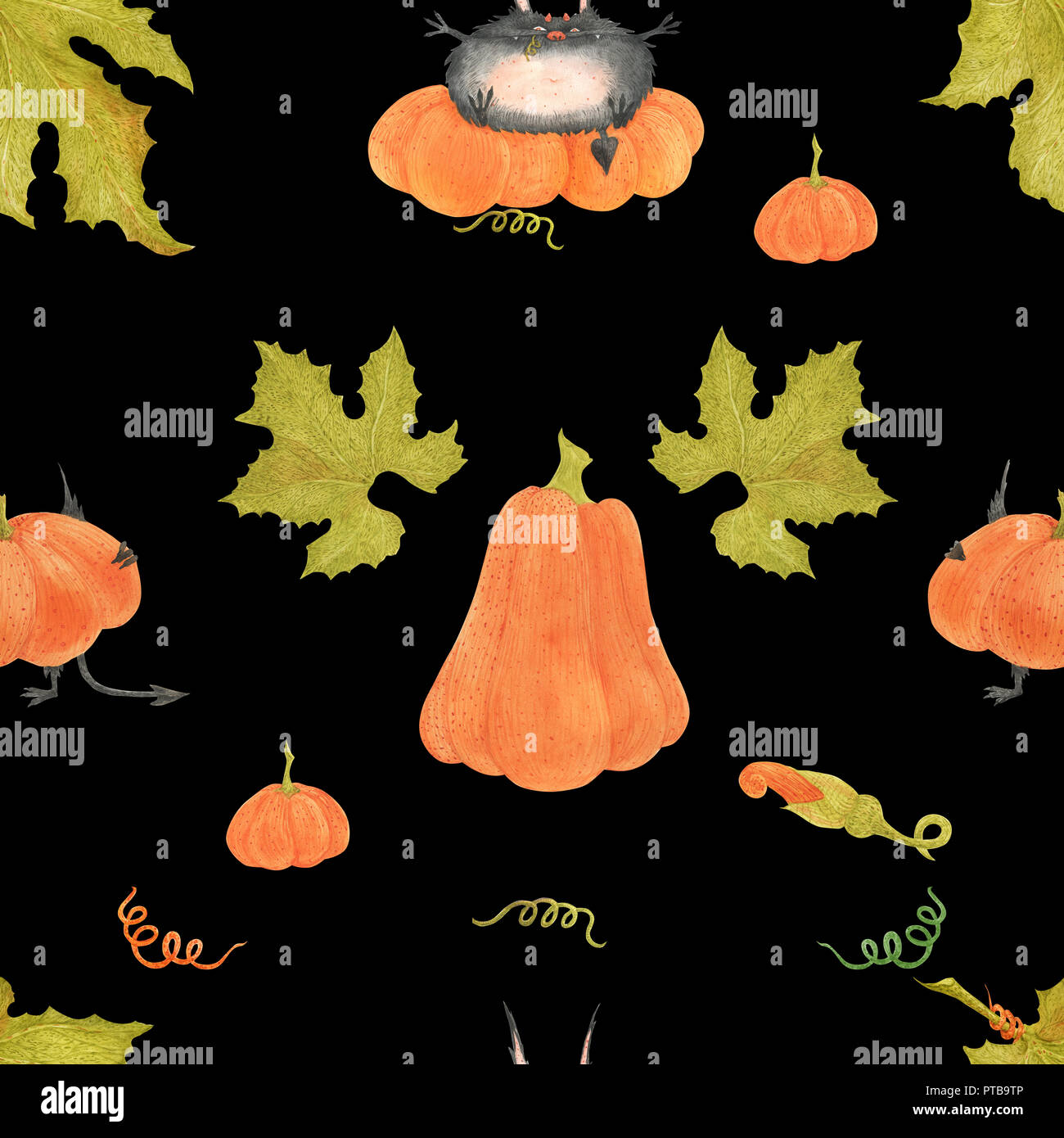 Watercolor seamless pattern for Halloween. The little devils and ...