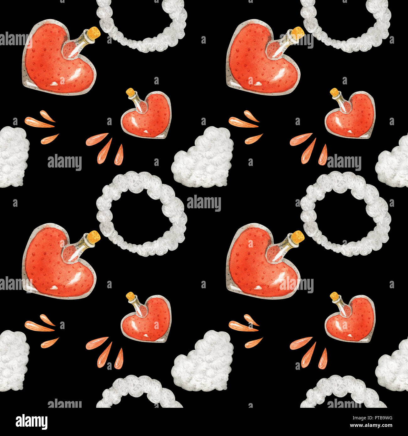 Watercolor seamless pattern for romantic party. The flying love potions ...