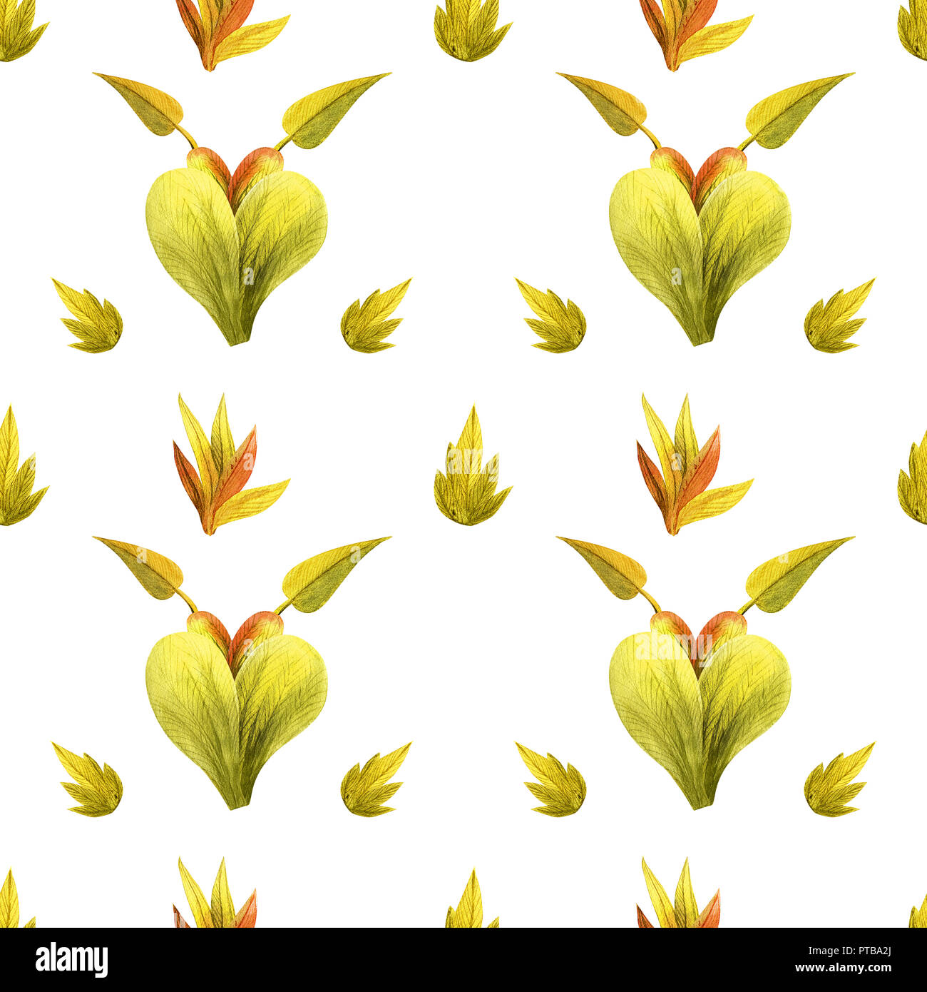 Yellow wild plants seamless pattern. Watercolor on a white backdrop ...