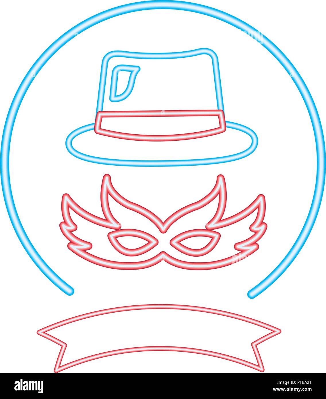 party hat mask decoration neon night label vector illustration Stock ...