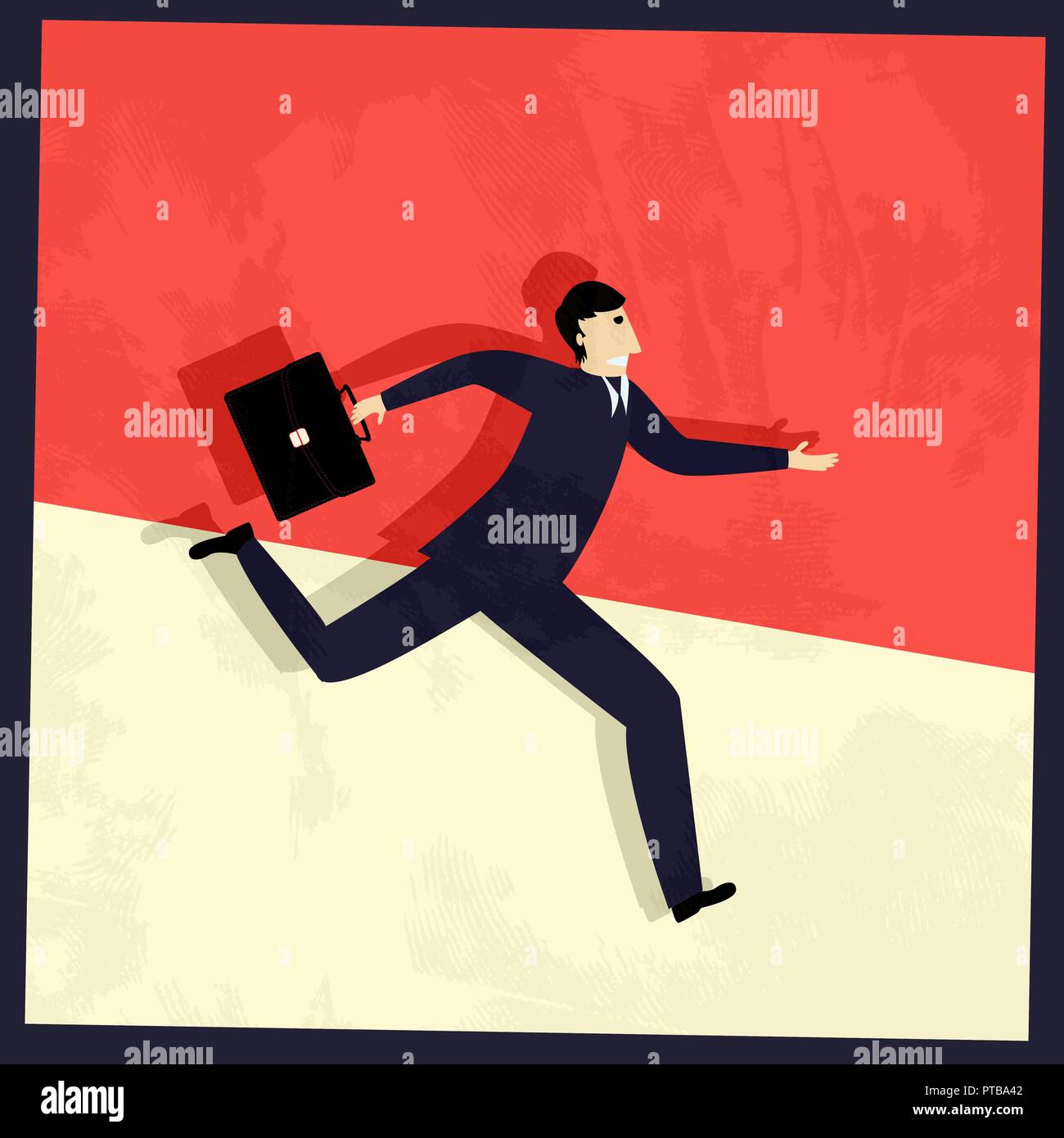 Business man running late, conceptual retro style vector graphic Stock ...