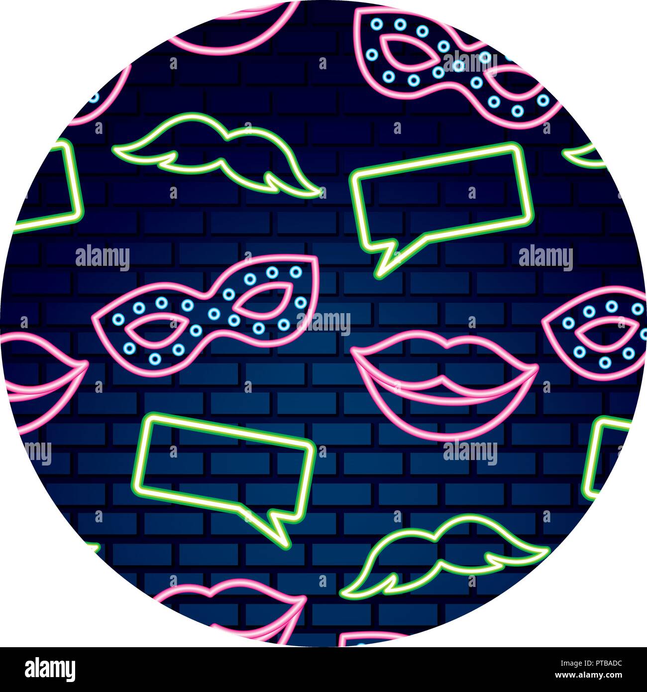 party lips mustache neon brick wall vector illustration Stock Vector ...