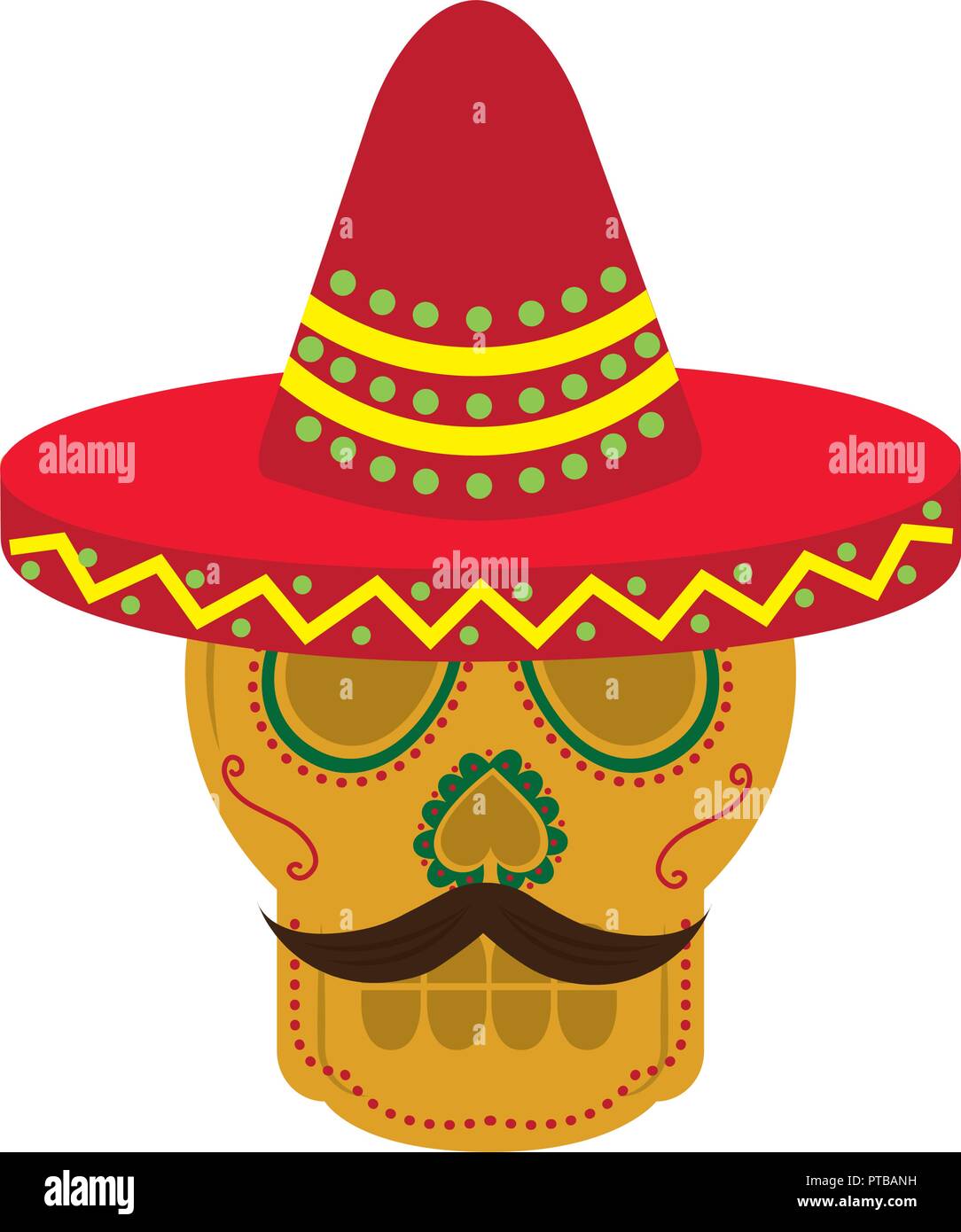 mexican skull mustache with hat vector illustration Stock Vector Image ...