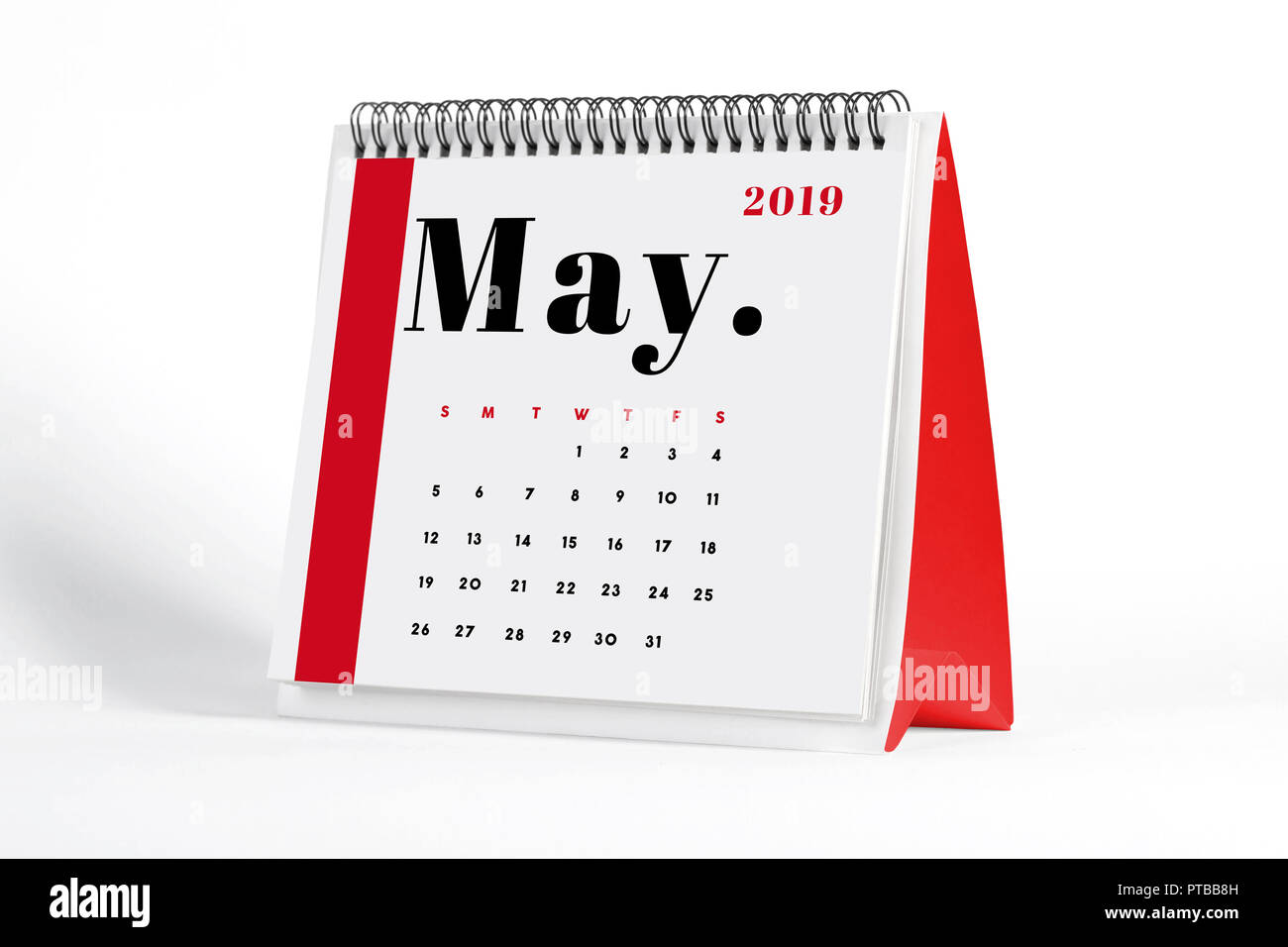 2019 May page of a desktop calendar on white background. 3D Rendering ...