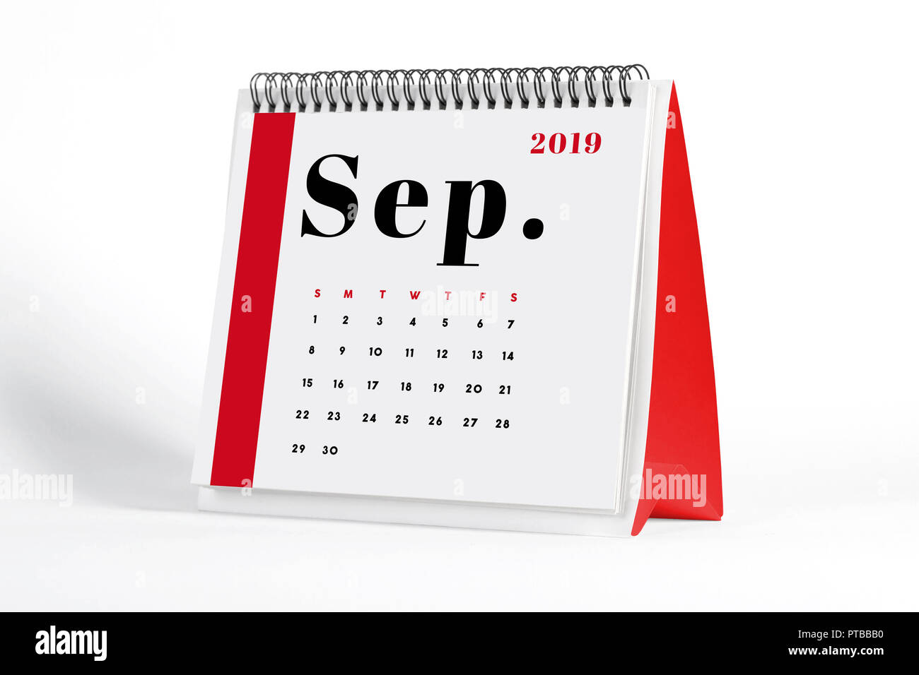 2019 September page of a desktop calendar on white background. 3D ...