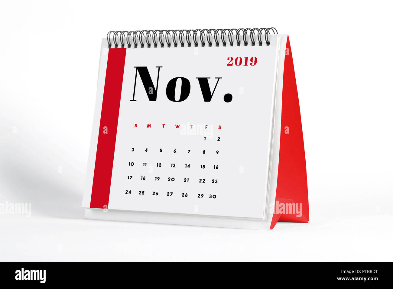 2019 November page of a desktop calendar on white background. 3D ...