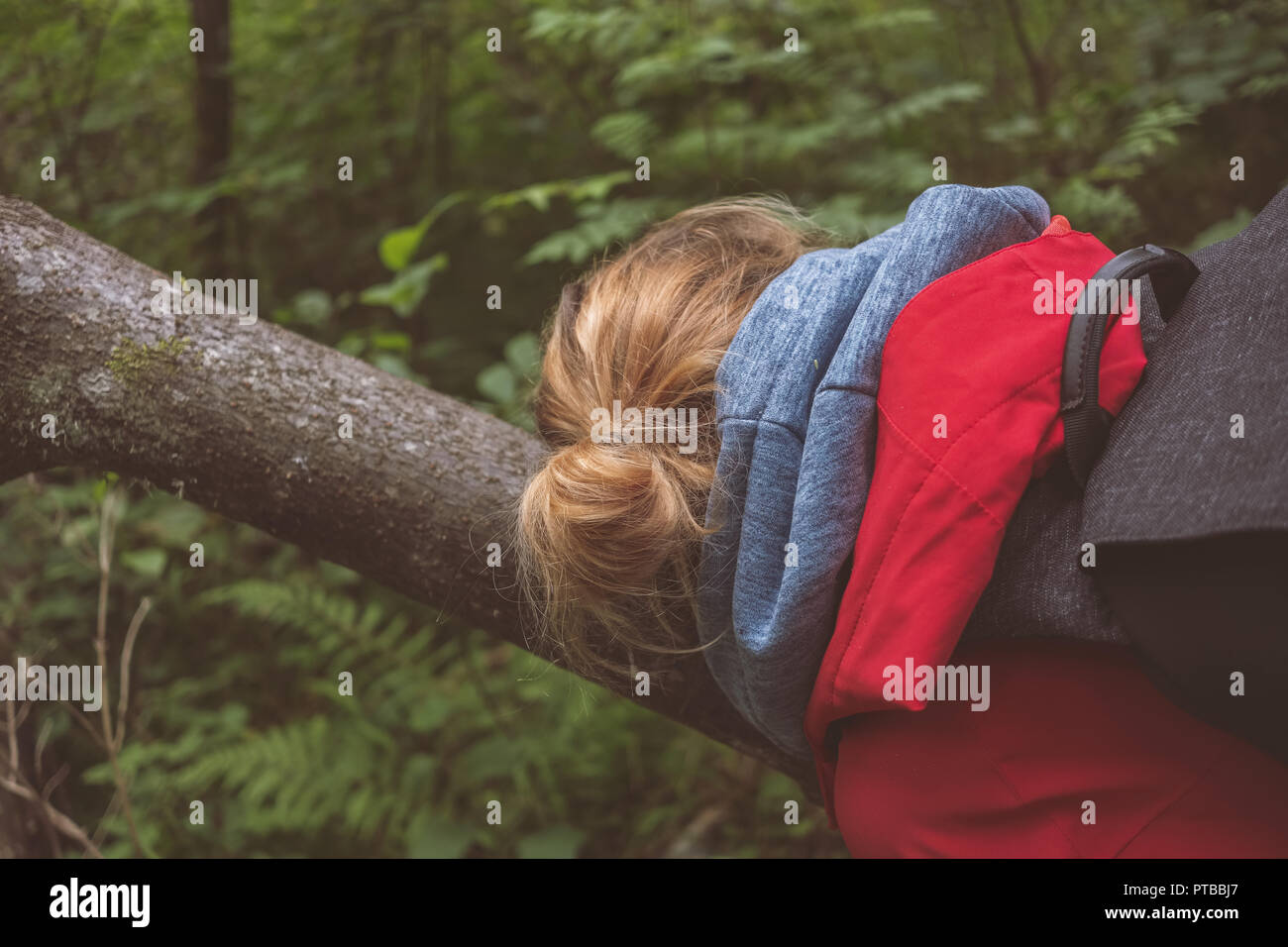 young woman enjoying nature trails in forest. vintage look - vintage ...