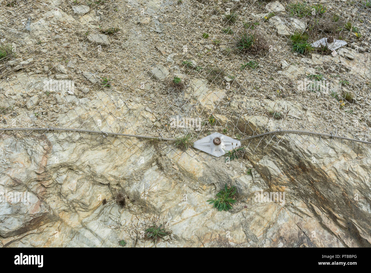 Chain link rockfall protection mesh and anchor point Stock Photo - Alamy