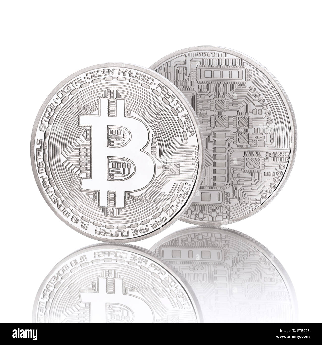 Bitcoin isolated on white background with reflection Stock Photo - Alamy