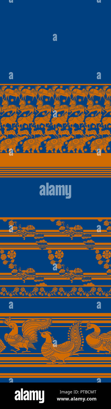 Kalamkari design made using two colors and motifs of animals and ...